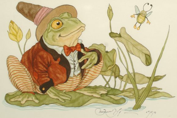 Bonhams : Michael Hague (American, 20th Century) Dandy frog sitting on ...