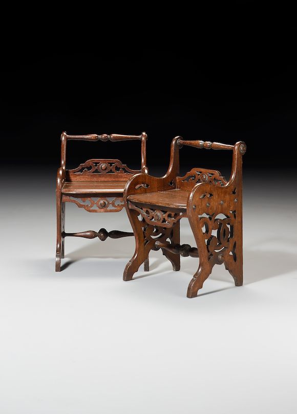 Bonhams : A pair of early Victorian carved oak Hall Chairsin the ...