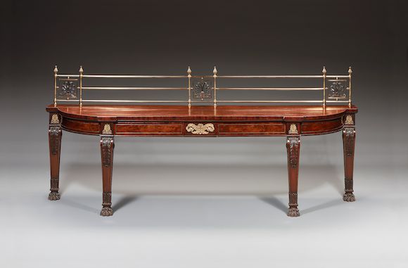 Bonhams : A large Regency 'fiddleback' mahogany bowfront Serving Table