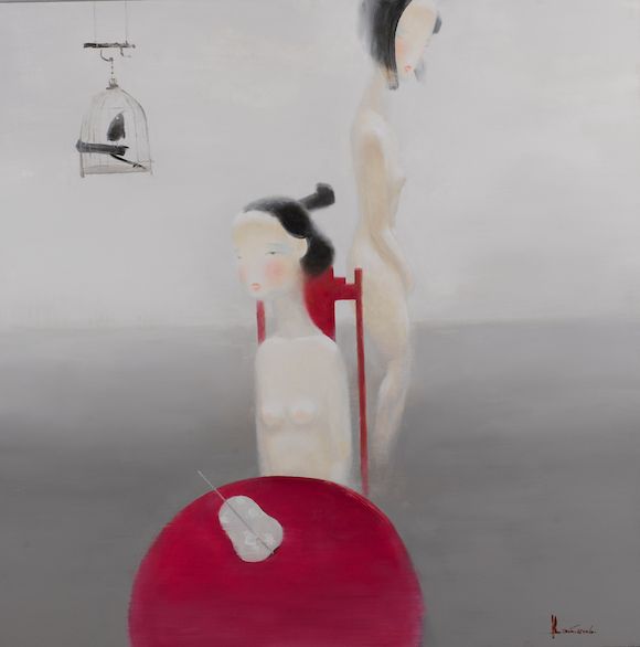 Bonhams : Zou Wei (b.1966) Maiden's Boudoir 120 x 120 cm. (47 1/4 x 47 1/4 in.) unframed