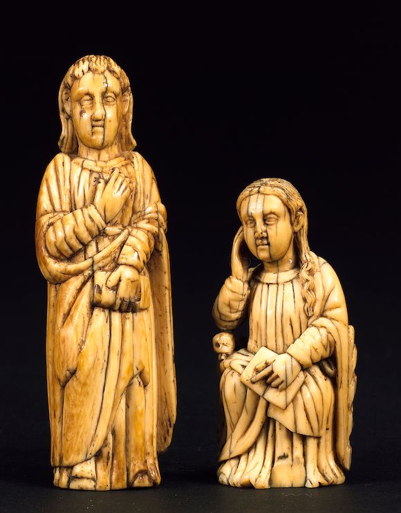 Bonhams : Two 18th century Goanese carved ivory figures of two Saints