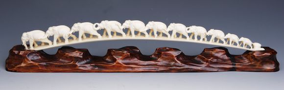 Bonhams : A carved ivory elephant bridge Meiji Period