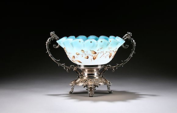 Bonhams : An opalescent glass and white metal centrepiece