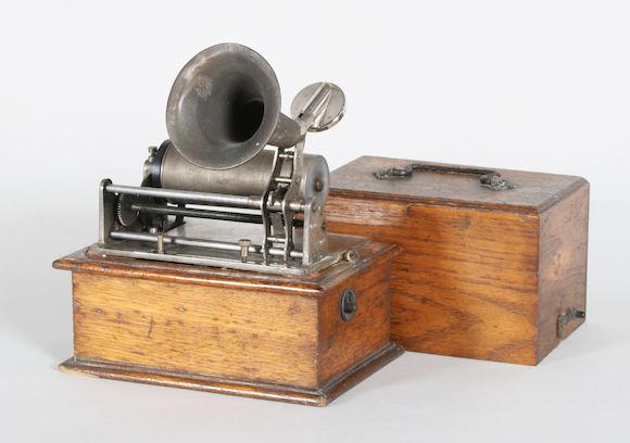 Bonhams : A small wood cased phonograph