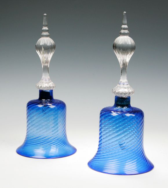 Bonhams : A pair of Victorian blue glass bells Circa 1890