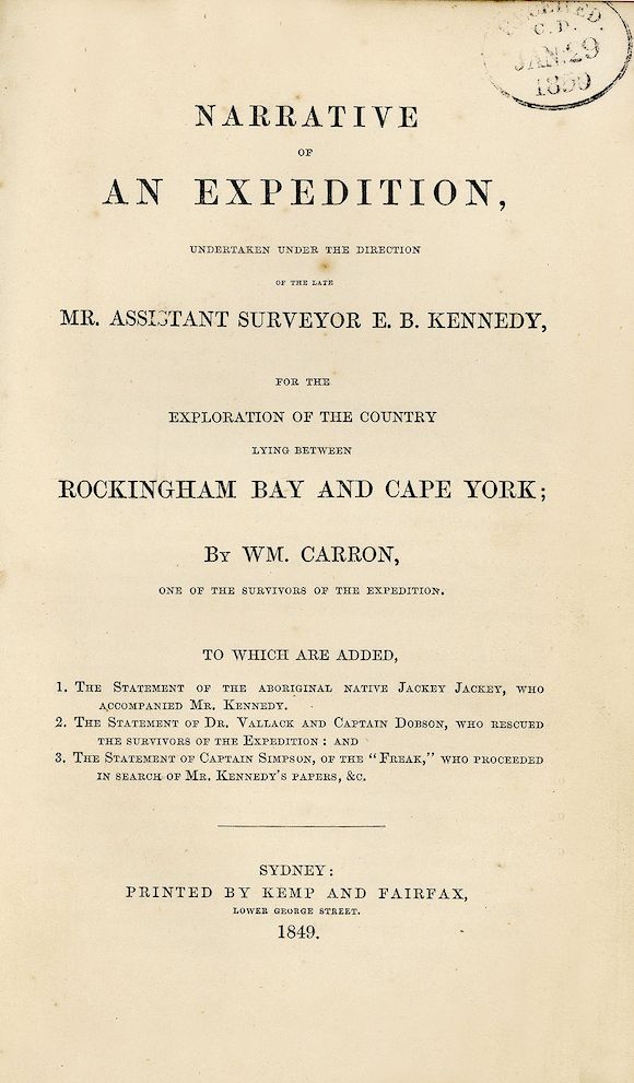 Bonhams : AUSTRALIA CARRON (WILLIAM) Narrative of an Expedition ...