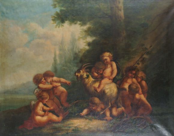 Bonhams : Manner of Jacob de Wit Putti cavorting with a goat in a landscape