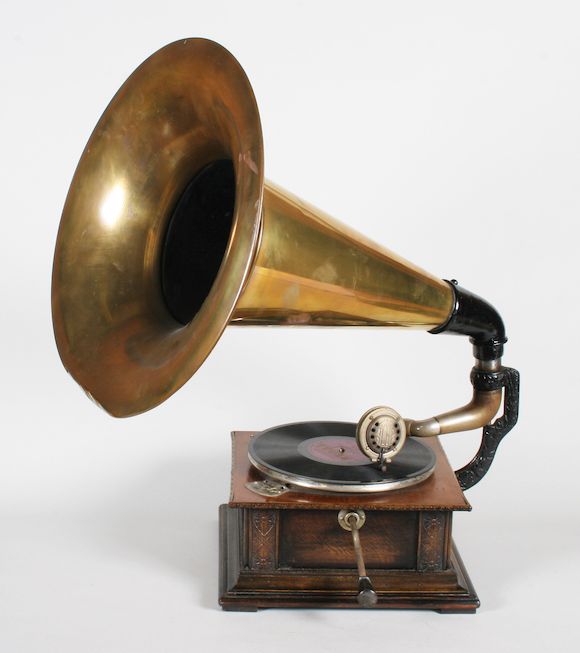 Bonhams : An Alba oak cased table top horn gramophone