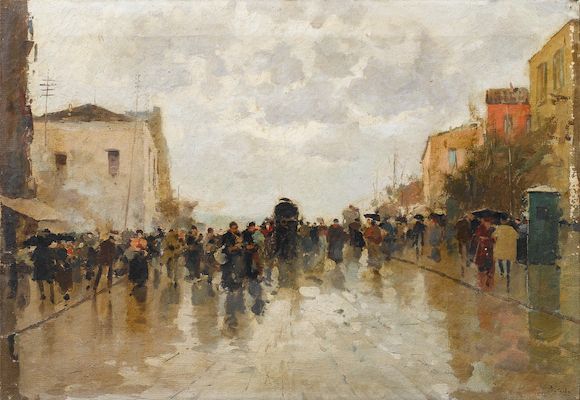 Bonhams : Ada Pratella (Italian, 1901-1929) A rainy day 34 x 49cm (13 1/4 x 19 1/4in)