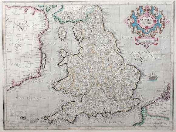 Bonhams : G Mercator 'Anglia Regnum (England and Wales, part of Ireland ...