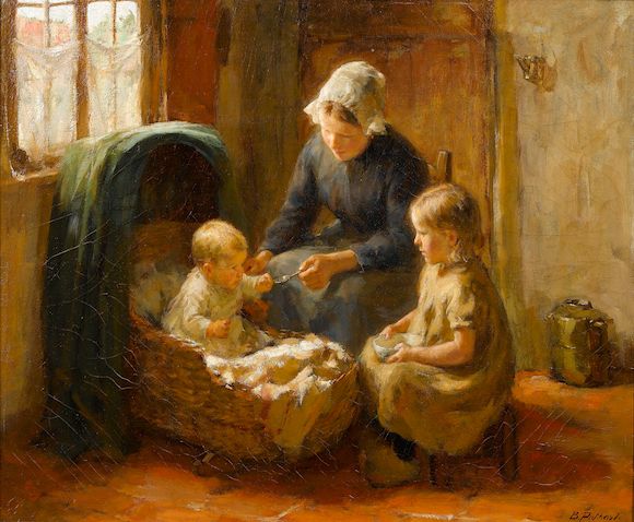 Bonhams : Bernard Pothast (Dutch, 1882-1966) Motherly cares 55 x 66 cm ...