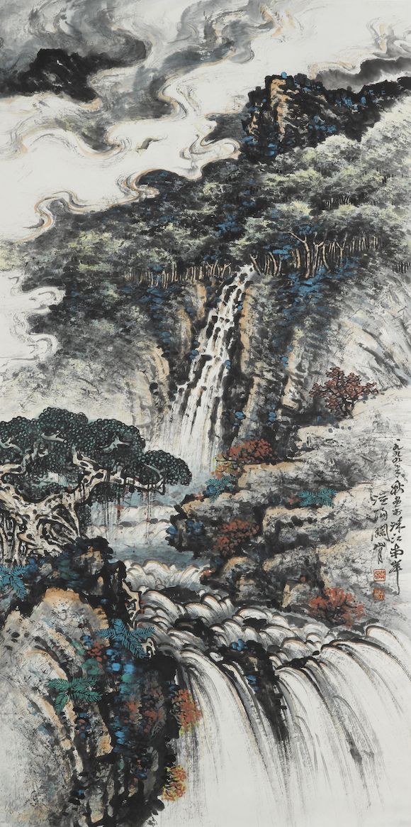 Bonhams : Guan Shanyue (1912-2000) Waterfall Landscape