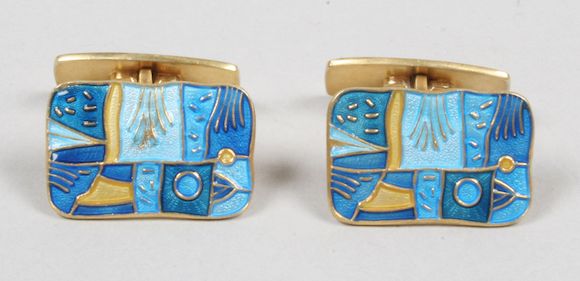 Bonhams : A pair of David Andersen silver gilt and enamel cufflinks ...