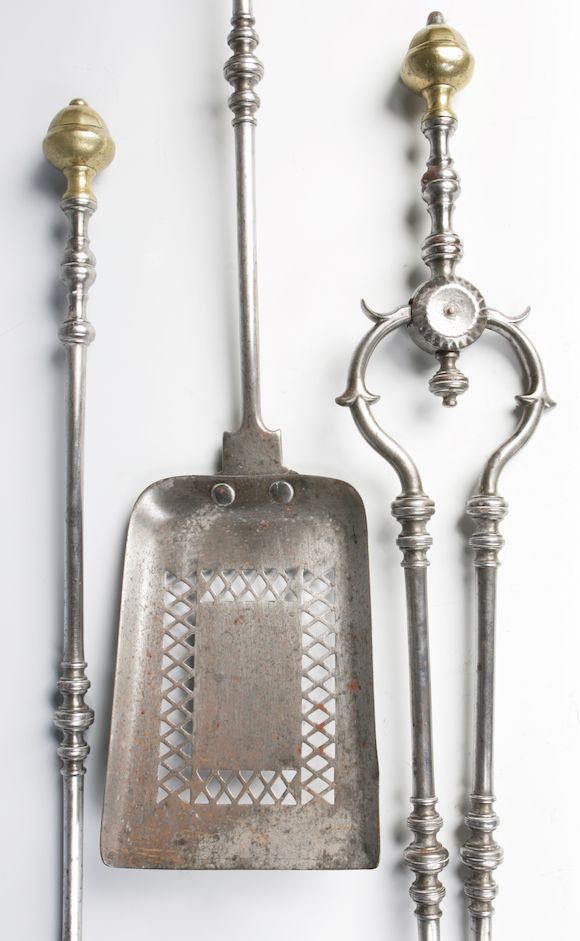 Bonhams : A set of three early 19th century polished steel fire irons