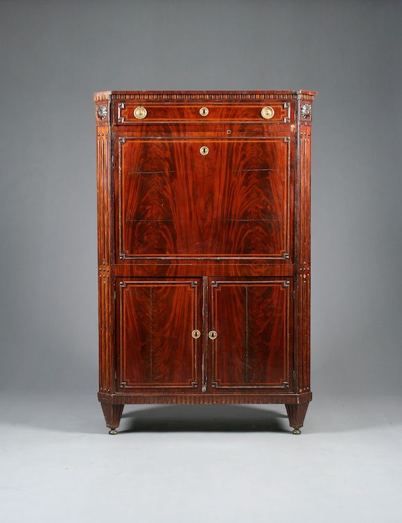 Bonhams : A mahogany and chequer line inlaid secretaire a abbatant ...