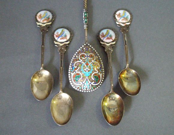 Bonhams : Seven silver and enamel teaspoons, Birmingham 1928-38 ...