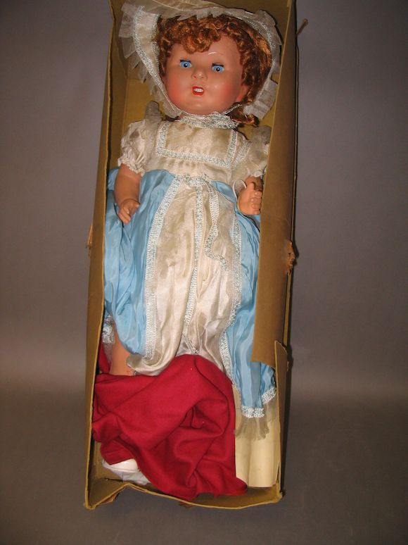 Bonhams : Large boxed composition doll, English 1950's
