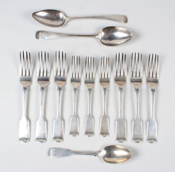 Bonhams : A set of six Victorian fiddle pattern table forks By Hayne ...