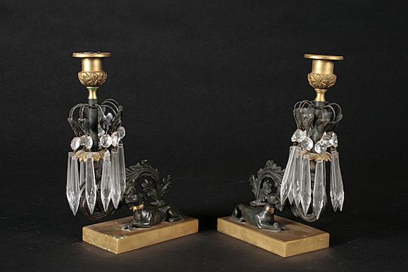 Bonhams : A pair of early 19th century gilt and patinated bronze candle ...