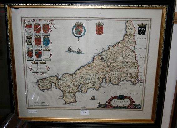 Bonhams : J Jansson 'Cornubia', a hand coloured map of Cornwall, circa ...