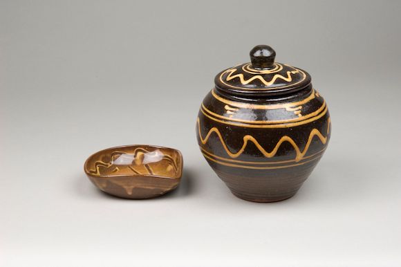 Bonhams : Ray Finch an early Dish and lidded Jar Height of Jar 20cm (7 ...