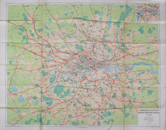 Bonhams : Poster Map London and Suburbs Mainline Railways qr British ...