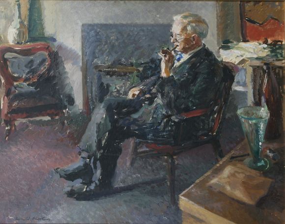 Bonhams : Ronald Morton (British, 20th Century) Seated man smoking a ...
