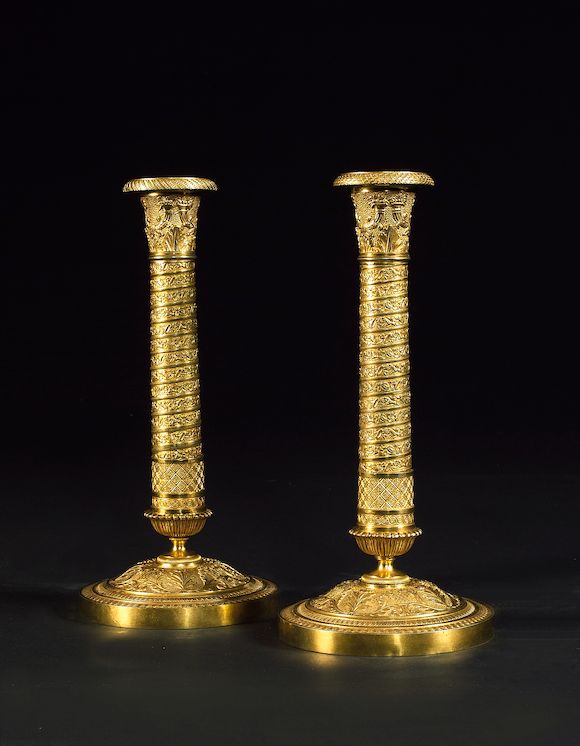 Bonhams : A pair of gilt bronze candlesticks A pair of French gilt ...