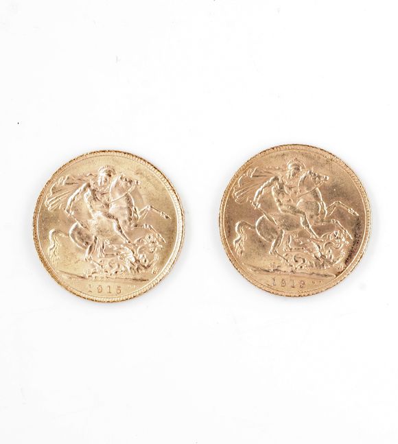 Bonhams : George V Two sovereigns, 1913 and 1915.