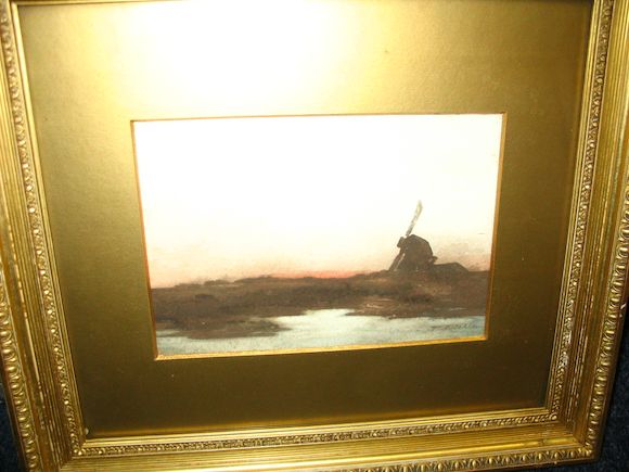 Bonhams : Hans Jacob Hansen, RSW (British, 1853-1947) Windmill at dusk