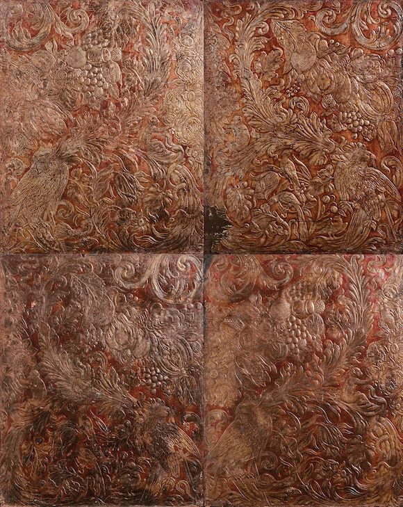 Bonhams : A set of 26 18th century Dutch gilt-embossed leather panels