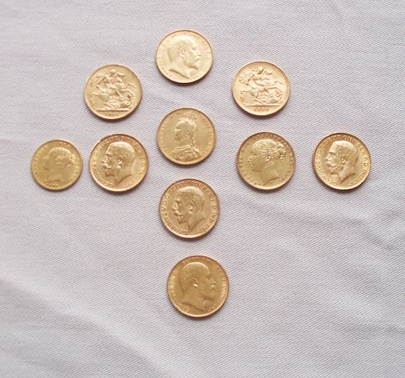 Bonhams : A collection of nine sovereigns and one half sovereign Dated ...
