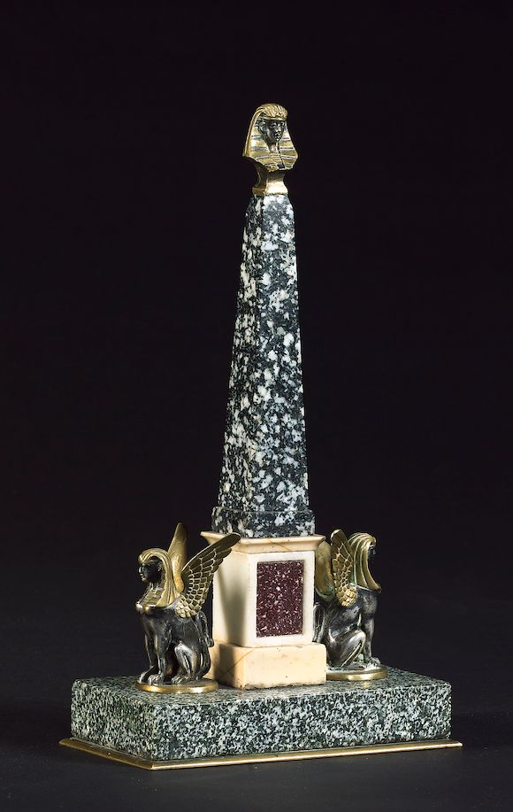 Bonhams : An Egyptian revival gilt and silvered bronze, marble and ...