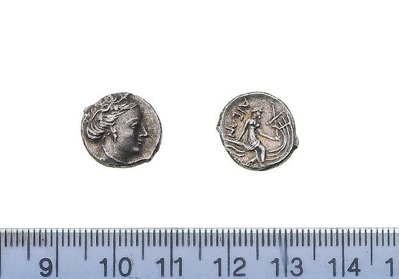 Bonhams : Euboea Histiaea, (circa 196-146 BC), AR Tetrobol, head of Maenad,