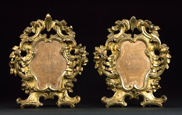 Bonhams : A pair of 18th century Italian carved giltwood cartouches