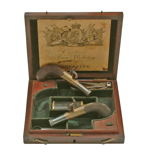Bonhams : A Cased Pair Of 50-Bore Percussion Box-Lock Pocket Pistols
