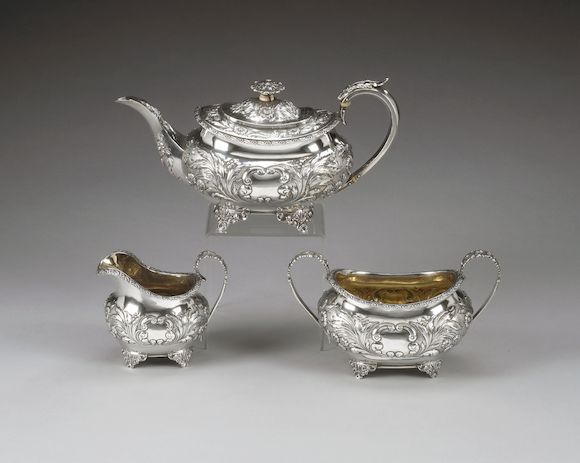 Bonhams : A George IV silver three piece tea service, by Hyam Hyams ...