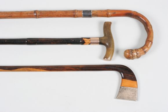 Bonhams : A turned lignum vitae walking stick of good colour