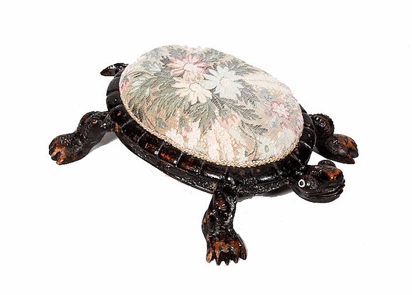 Bonhams : A 19th century carved walnut tortoise stool