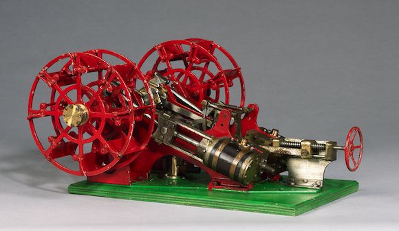 Bonhams : A model of a inclined reversing twin cylinder paddle engine ...