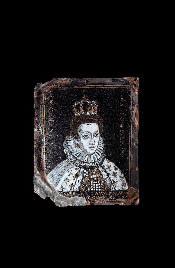 Bonhams : A 16th century style Limoges enamel plaque depicting Isabelle ...