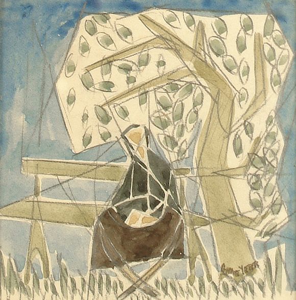 Bonhams : Anne Yeats (Irish, 1919-2001) Figure on a bench by a tree ...
