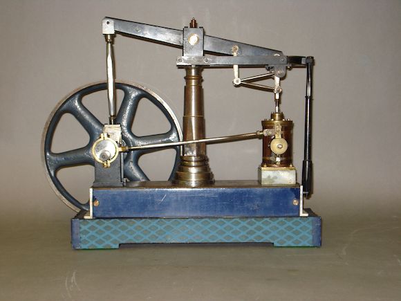 Bonhams : A model single cylinder centre pillar rotative beam engine.