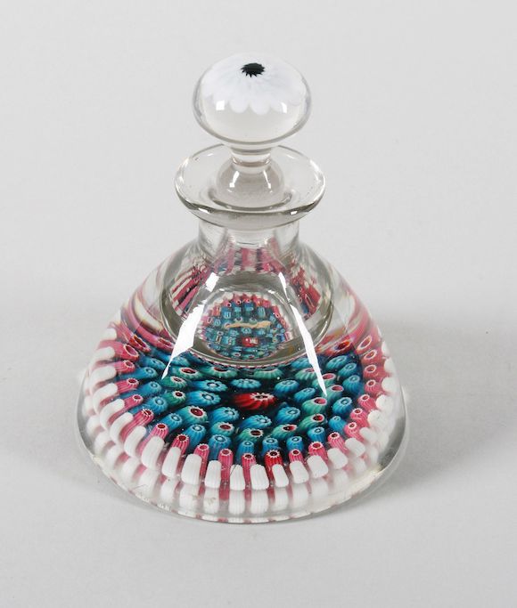Bonhams : An English glass paperweight inkwell and associated stopper ...