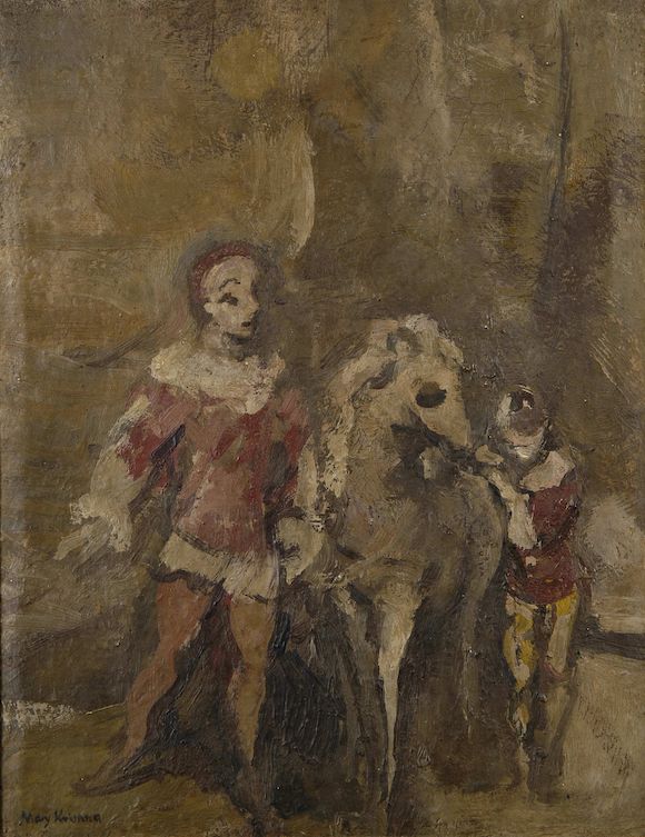 Bonhams : Mary Krishna (British, 1909-1968) Young pierrots with pony,