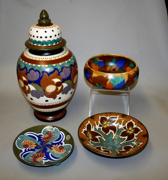 Bonhams : A large Gouda pottery Suza pattern jar and cover