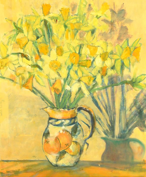 Bonhams : Ann Clough ((20th/21st Century)) Still life of vase of ...