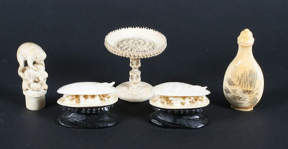 Bonhams : Five carved ivory objects Late 19th/early 20th Century