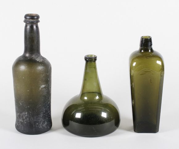 Bonhams : Three green wine bottles 18th Century