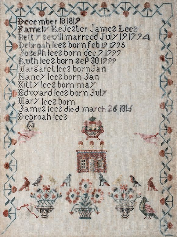 Bonhams : An unfinished early 19th century sampler